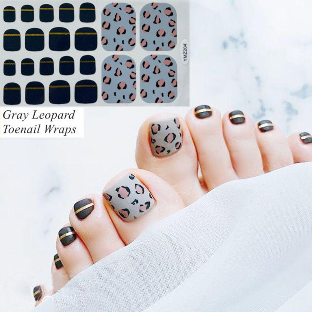 Toenail Leopard Print Toe Nail Wraps Decals Animal Print Gray Red Pink ...