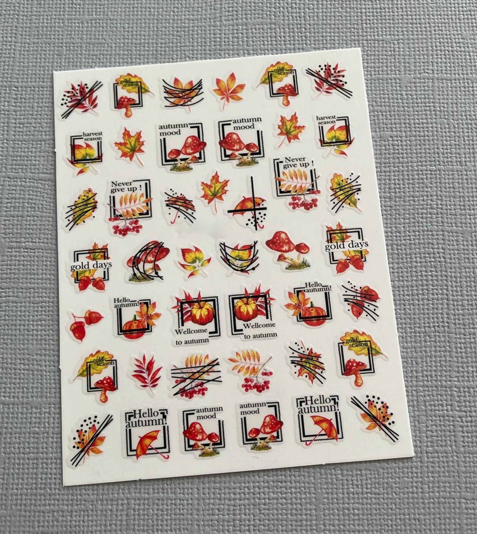Fall Leaf Turkey Nail Stickers Pumpkin Maple Thanksgiving Autumn Live ...