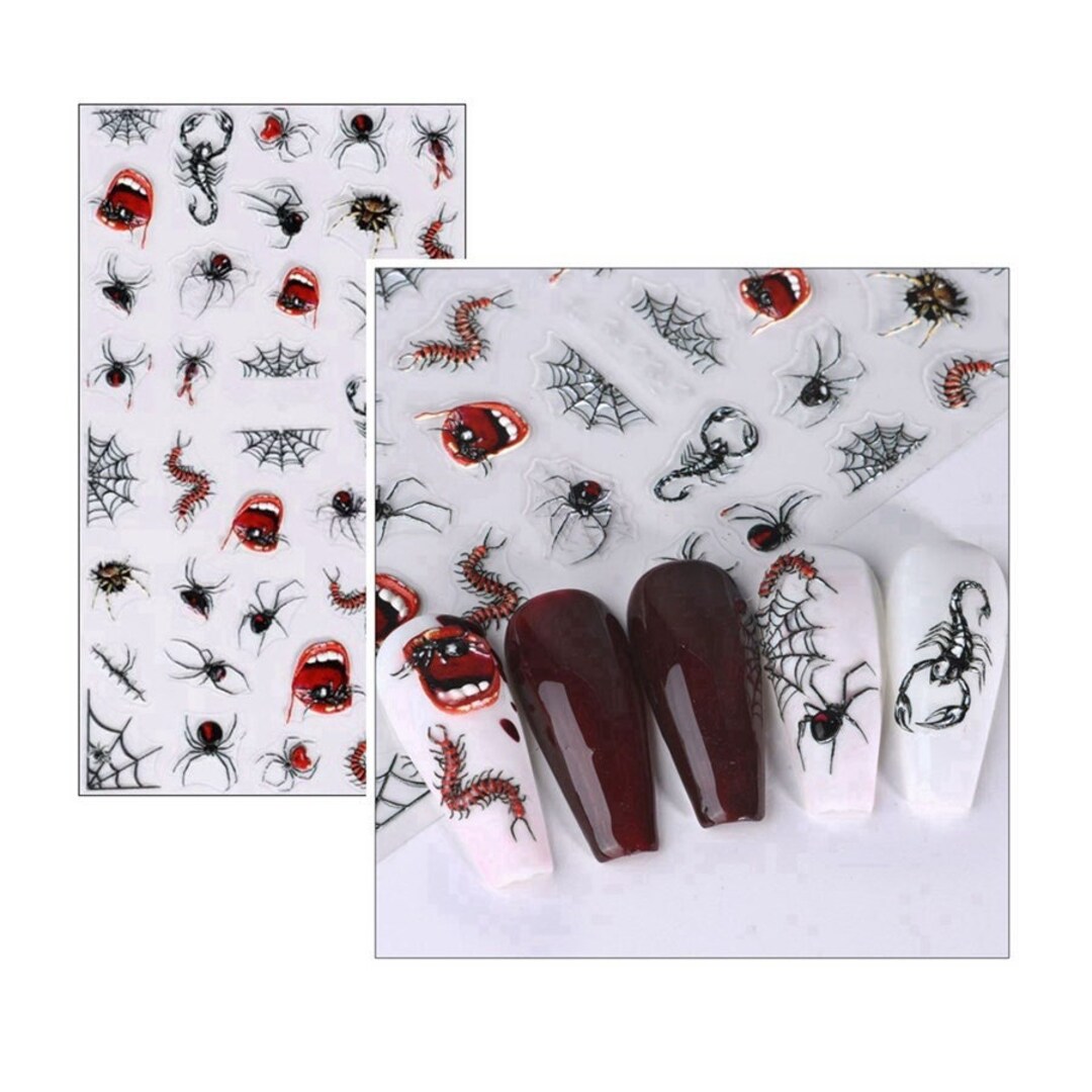 5D Embossed Halloween Nail Art Stickers Centipede Scorpion Dangerous ...