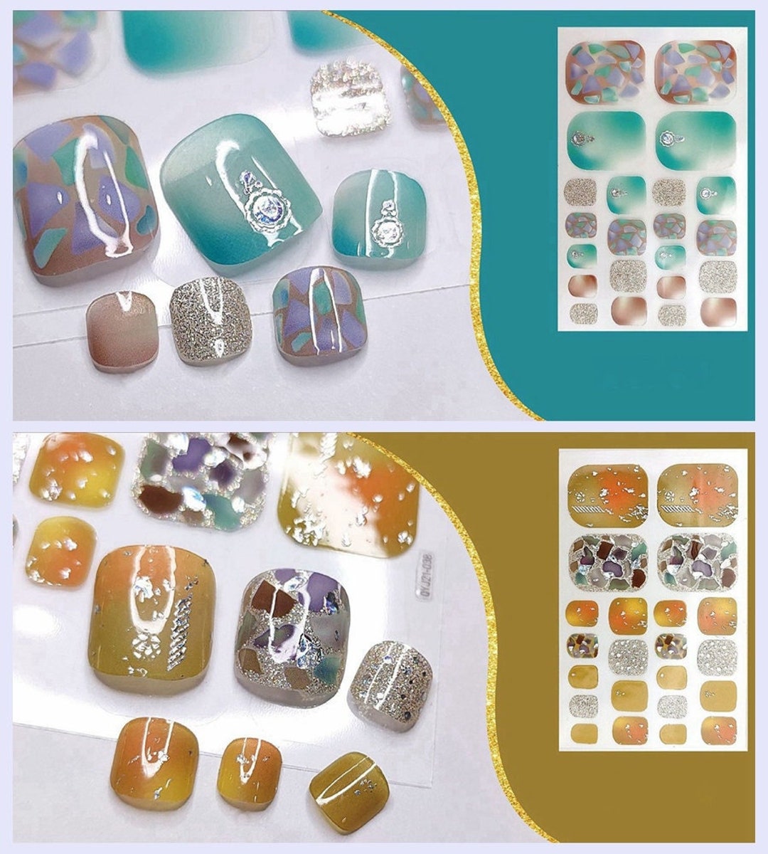 Toe Nail Stickers Flower Silver Dots Marble Color Block Toenail Full ...