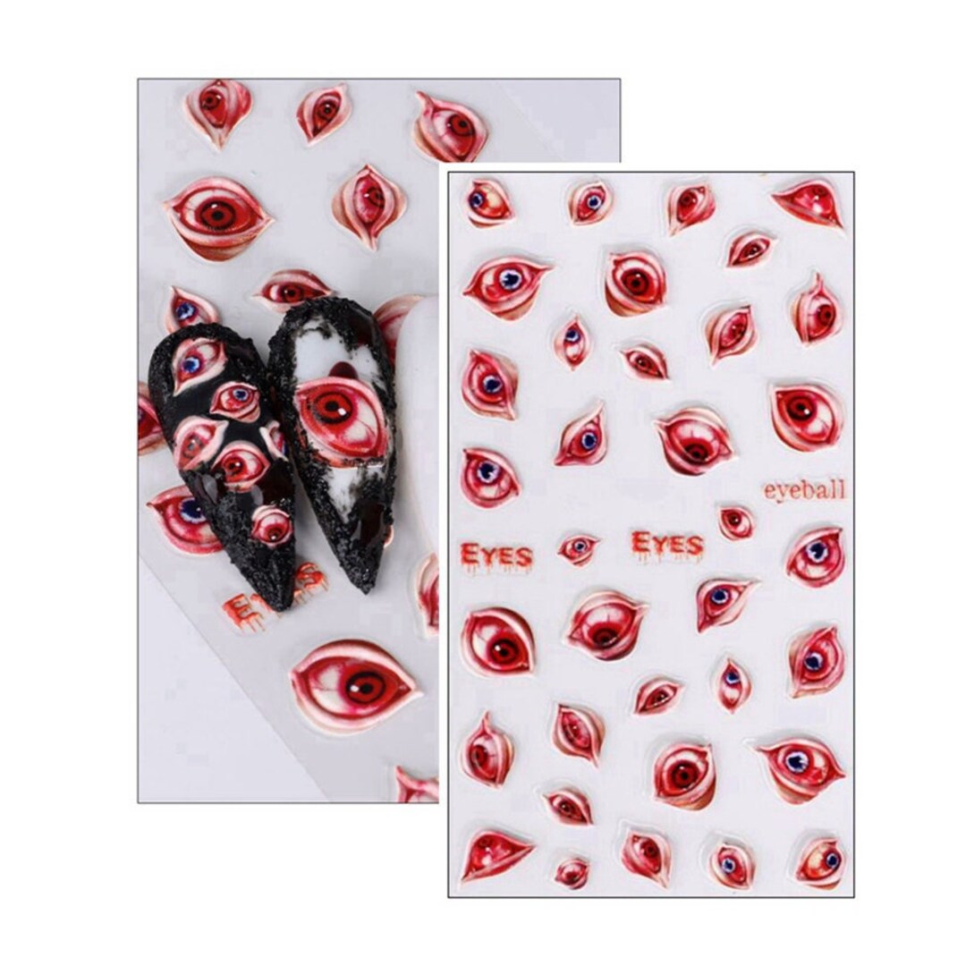 5D Embossed Halloween Nail Art Stickers Red Eye Dripping Blood Eyeballs ...