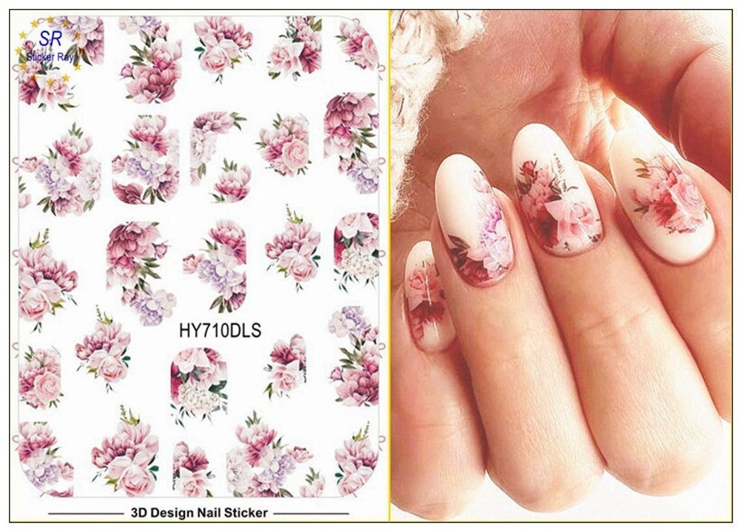 Floral Leaf Nail Stickers Decals Flower Branch Bloom Rose Lavender ...
