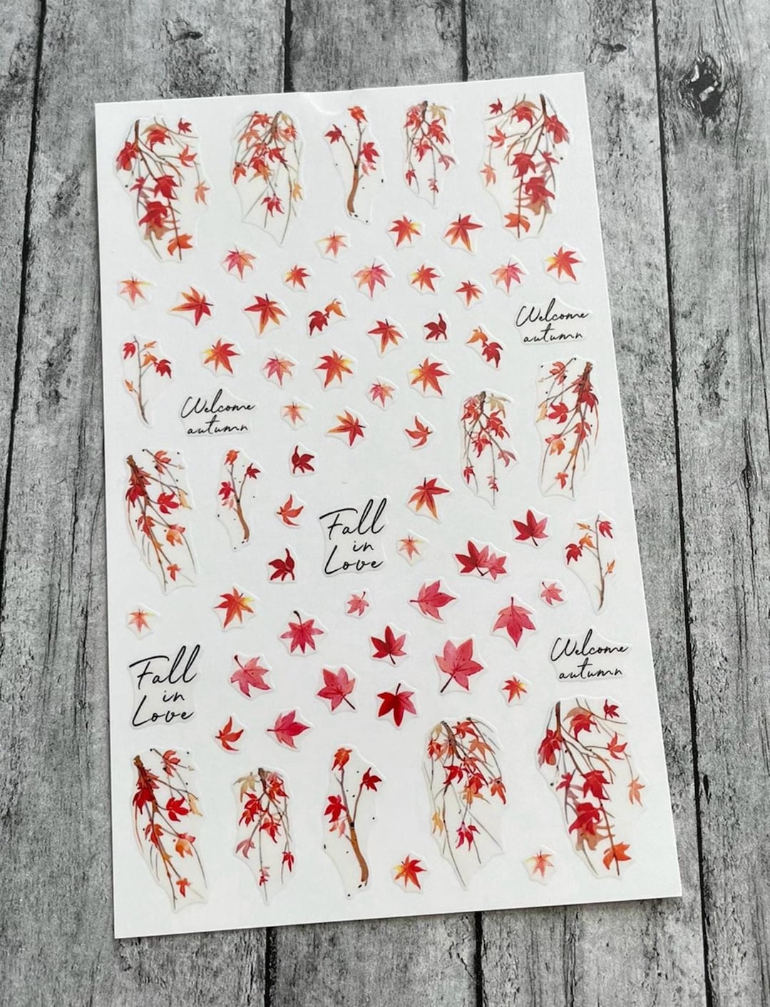 Fall Red Leaves Nail Art Stickers Pumpkin Orang Leaves Tropic Fruit Fox ...
