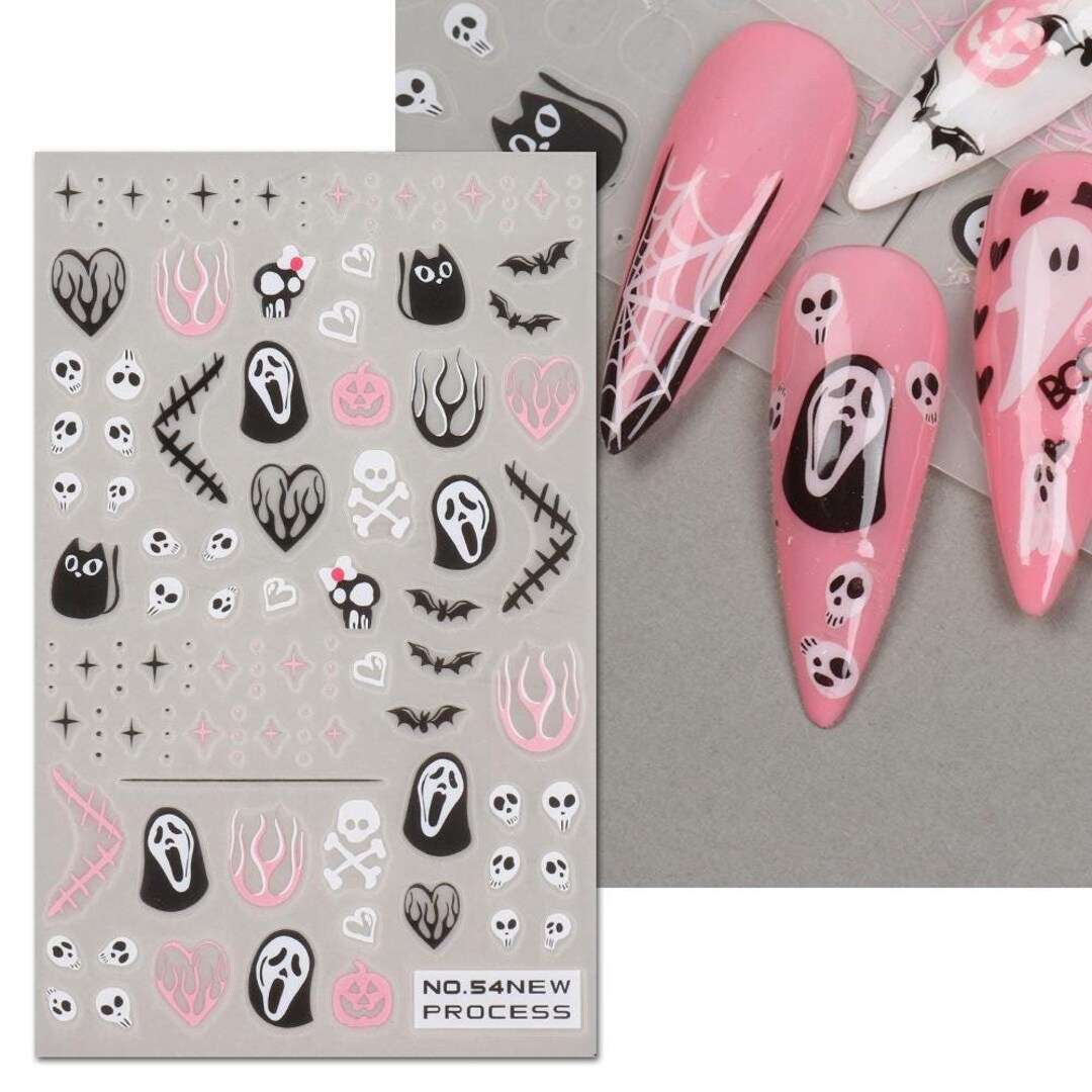 Halloween Demon Skull Ghost Nail Sticker Scream Face Devil Fire Flame ...