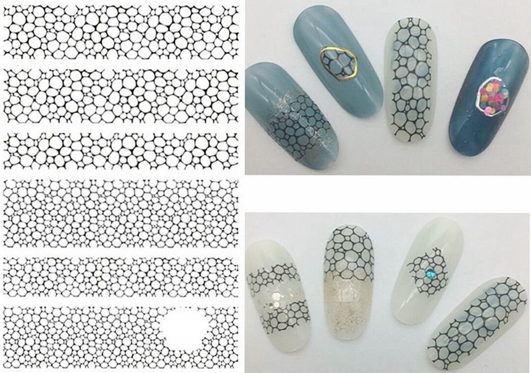 Mesh Web Wave Holes Nail Art Stickers Bow Frame Geometric Figures ...