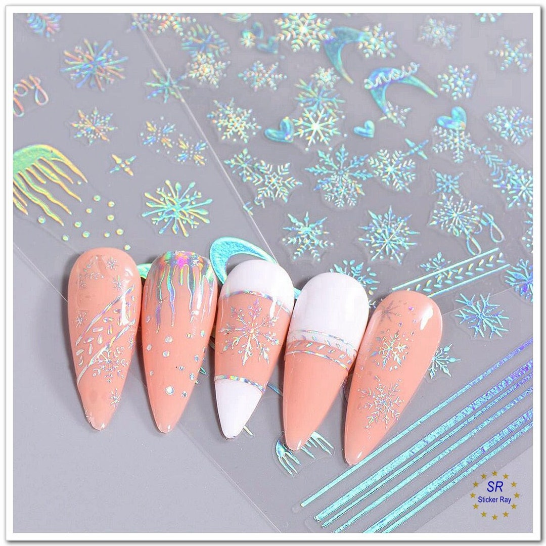 Laser Silver Snow Christmas Nail Stickers Snowflake Snowman Christmas ...