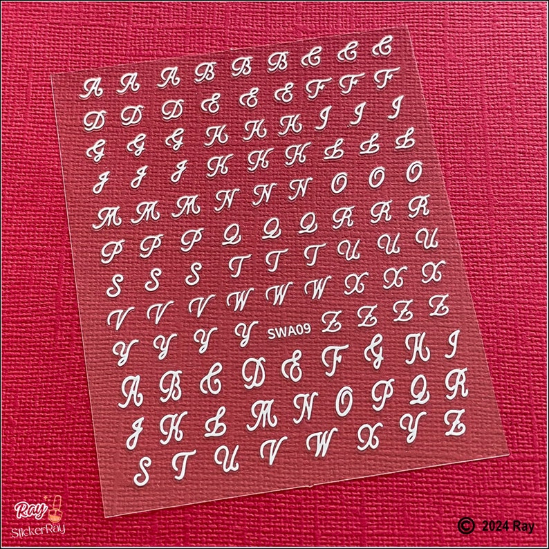 Cursive Handwriting 26 Letters English Latin Alphabet Uppercase Nail ...