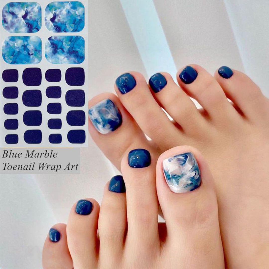 Toenail Marble Toe Nail Wrap Deals Watercolor Ripple Swirl Marble Blue ...