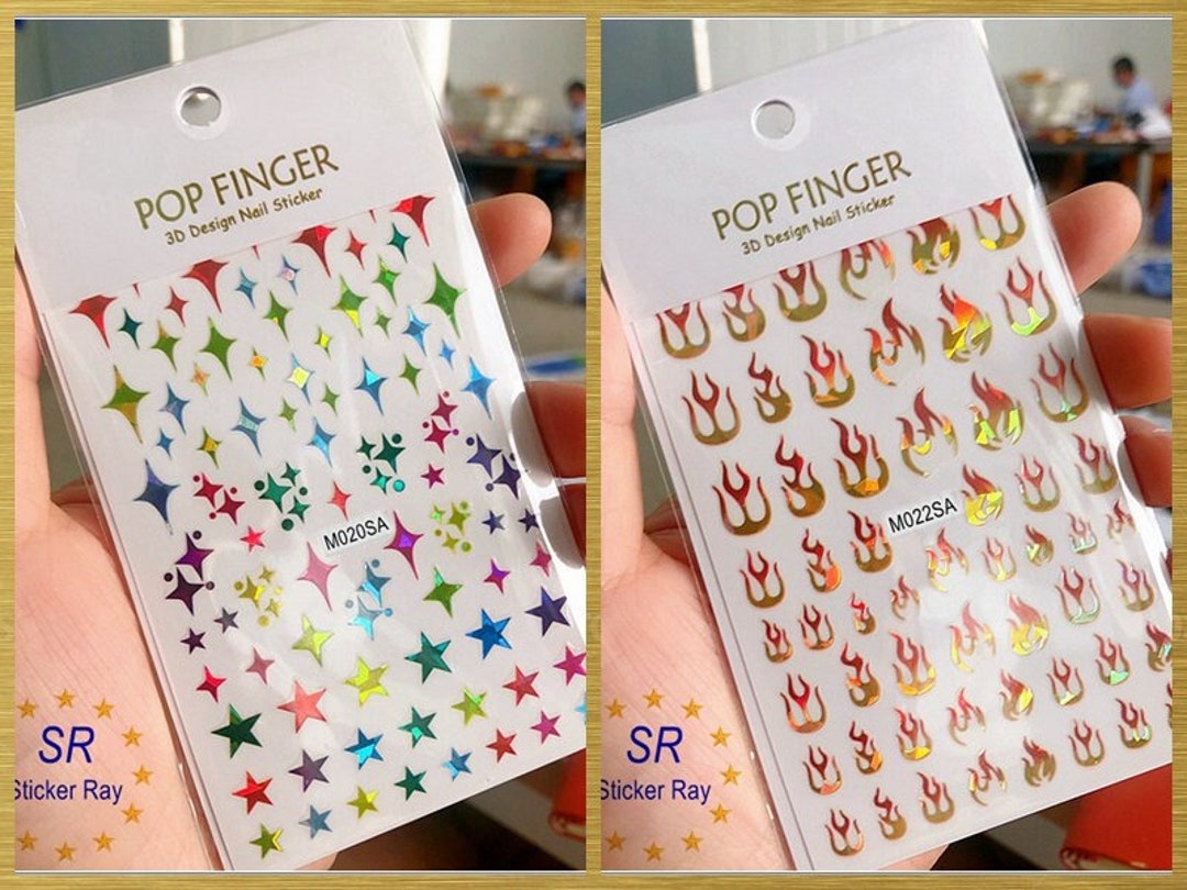 Stars Fire Flame Nail Stickers Decals Laser Gold Star Neon Self ...
