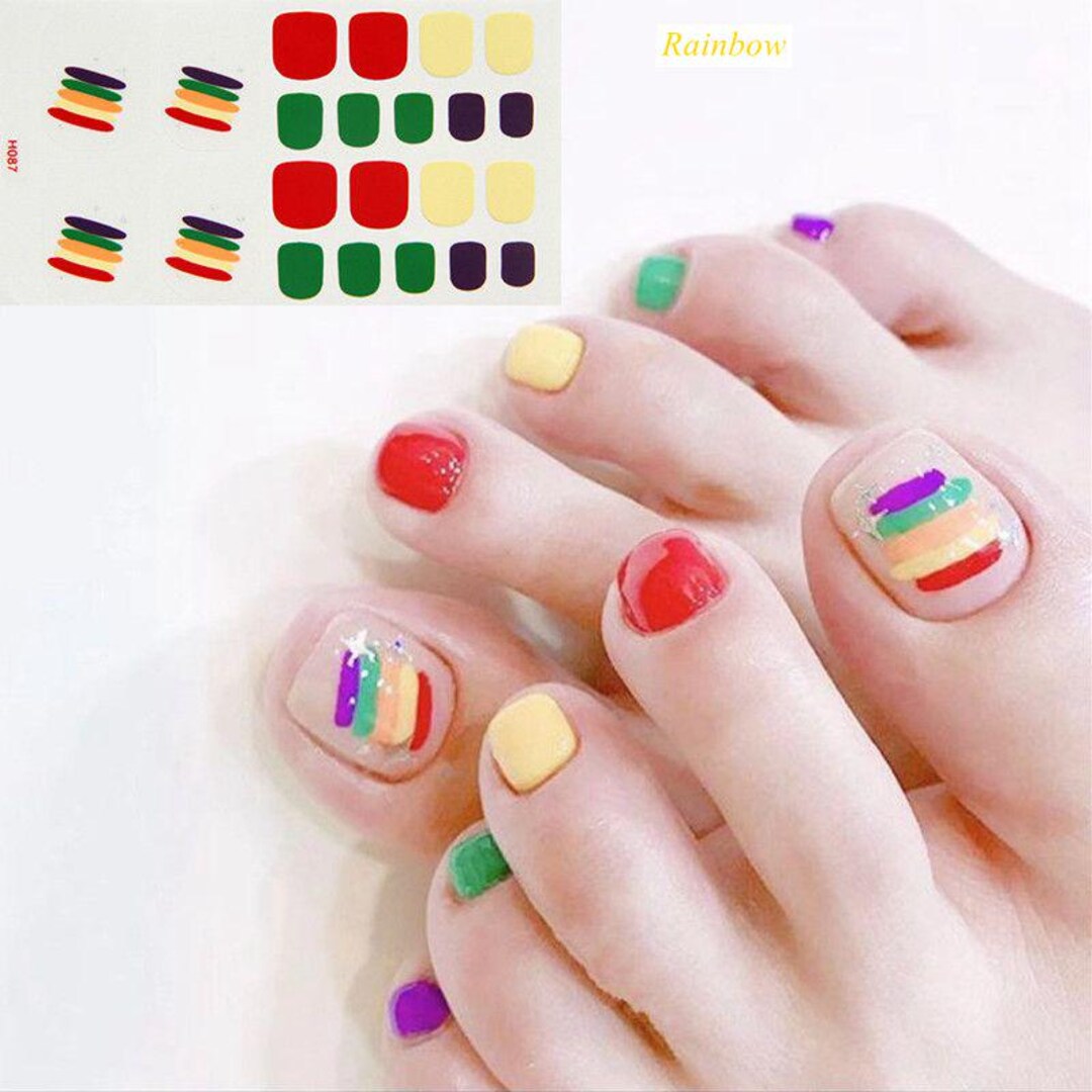 Toenail Skittle Rainbow Toe Nail Wrap Decals Graffiti Plaid Happy Smile ...