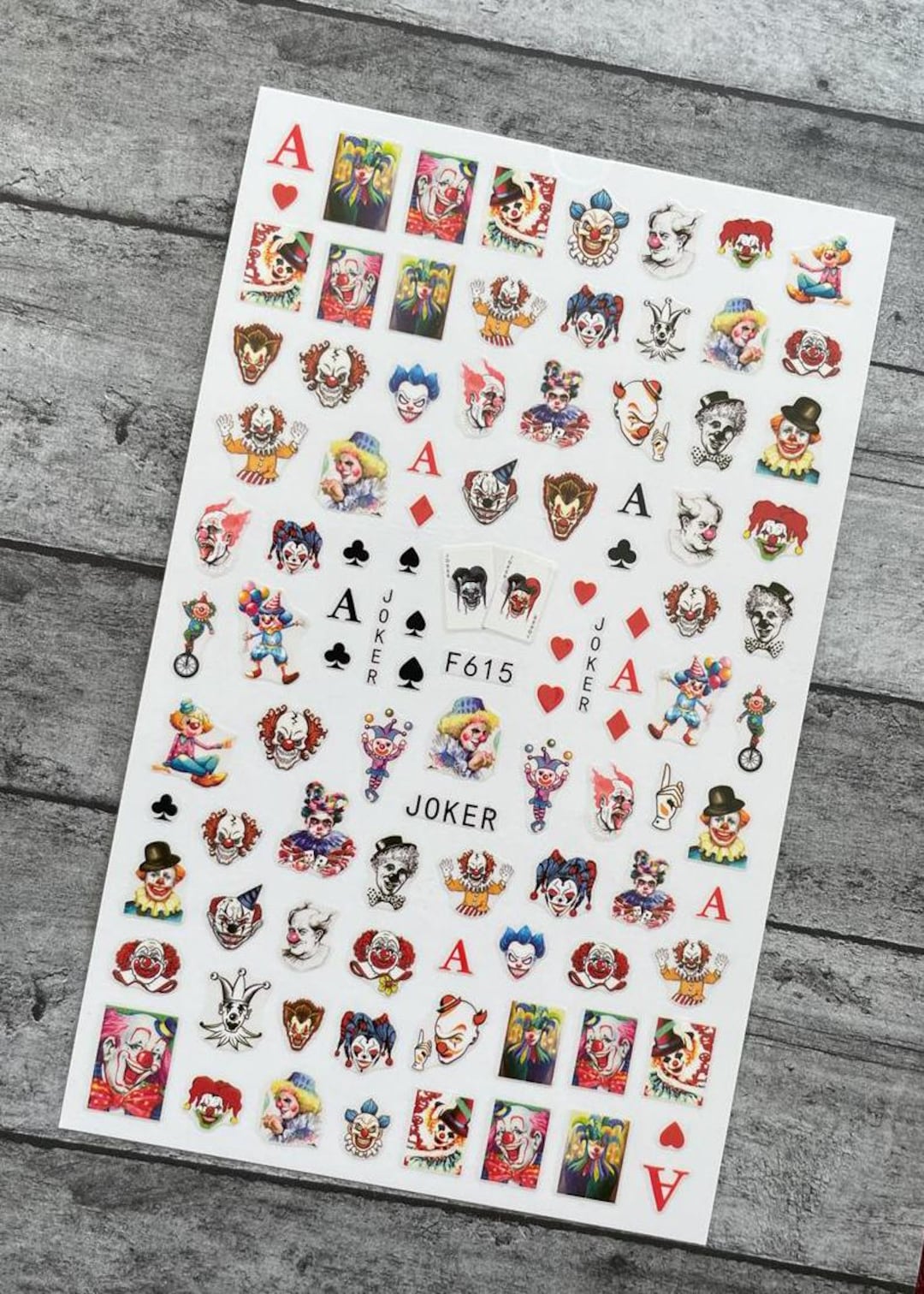 Poker Clown Nail Art Stickers Decals Sugar Skull Halloween Death ...