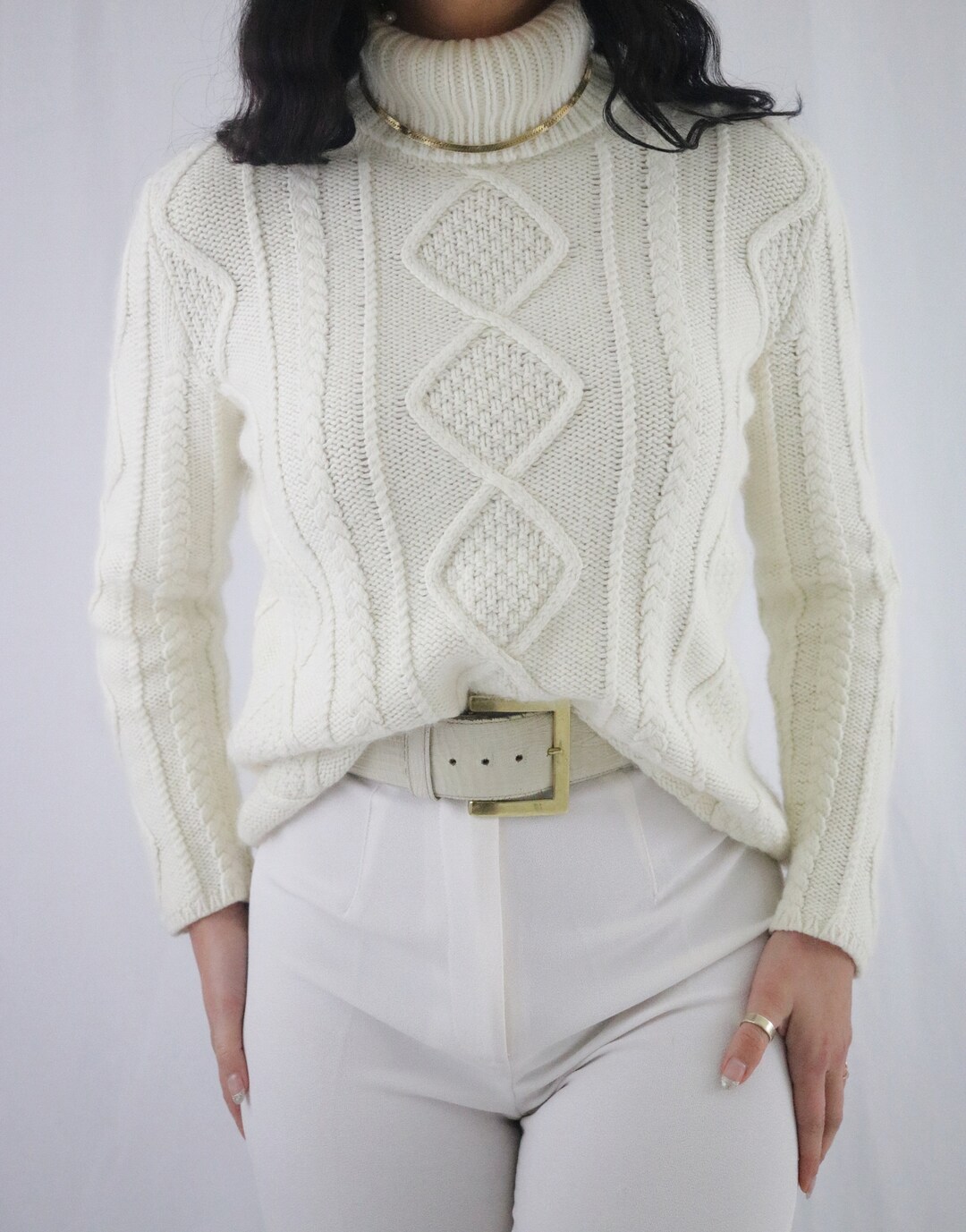 Vintage Ivory Cotton Angora Turtleneck Sweater S/M - Etsy