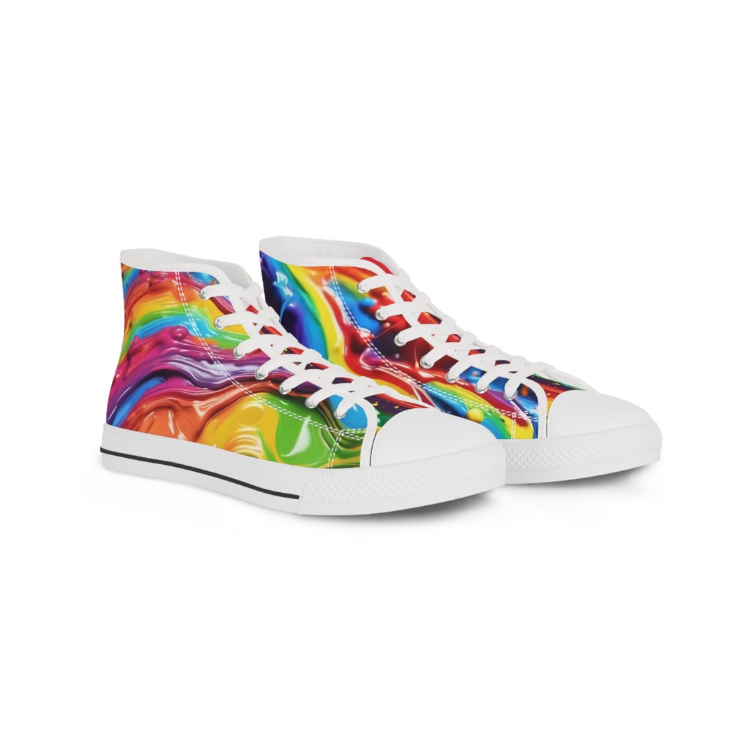 Color Splash Rainbow Paint Splatter Men's High Top Sneakers - Etsy