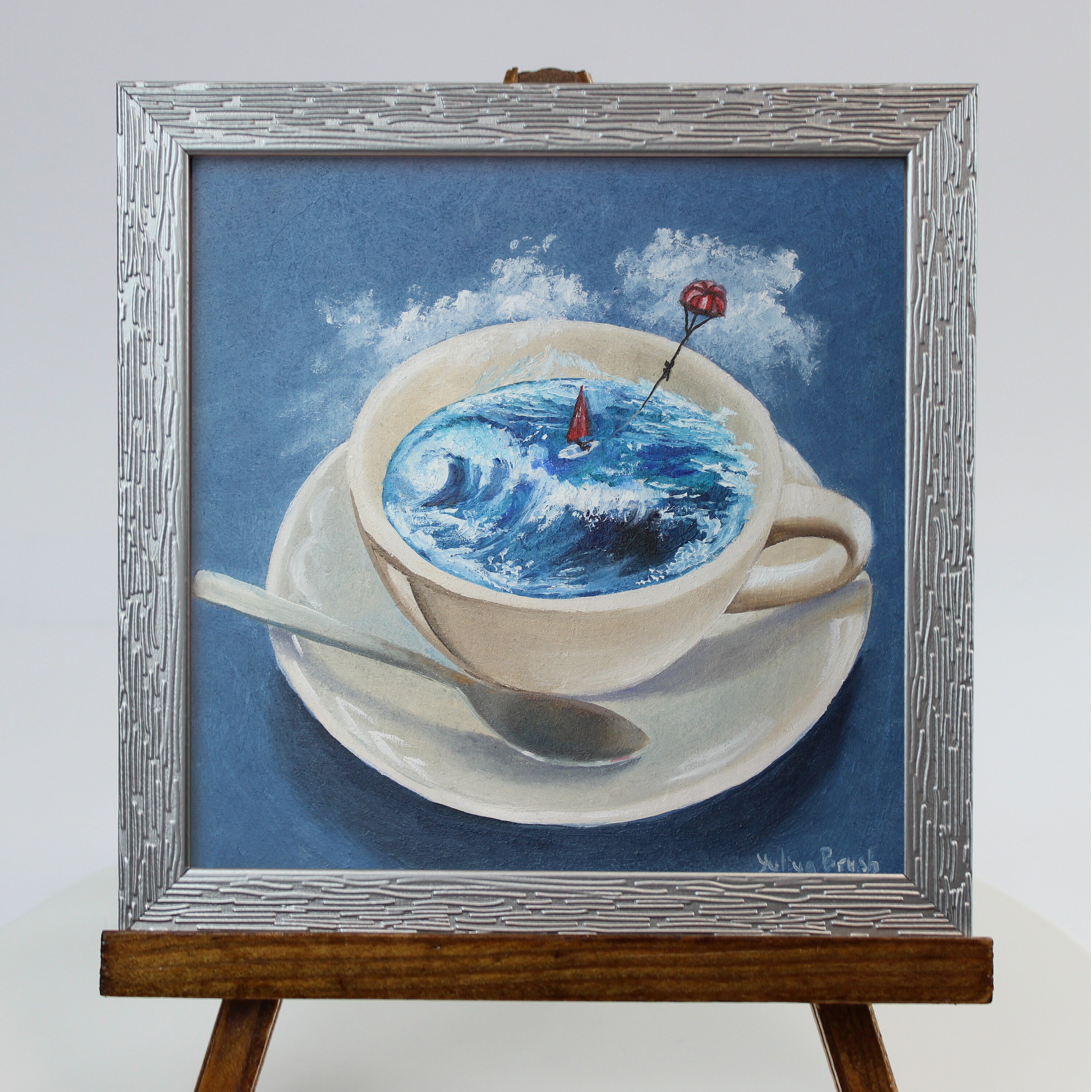 Ocean Waves Painting, Coffe Cup and Skydiver Painting, Ocean Waves Mini ...