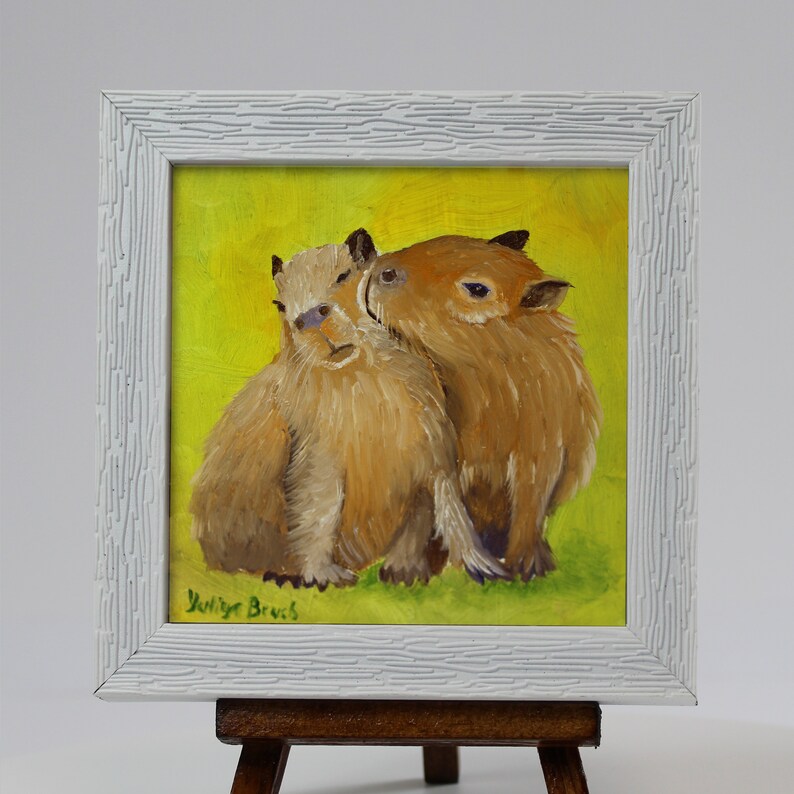 Cute Capybara Painting, Perfect Capybara Gift, Couple Nature Painting ...
