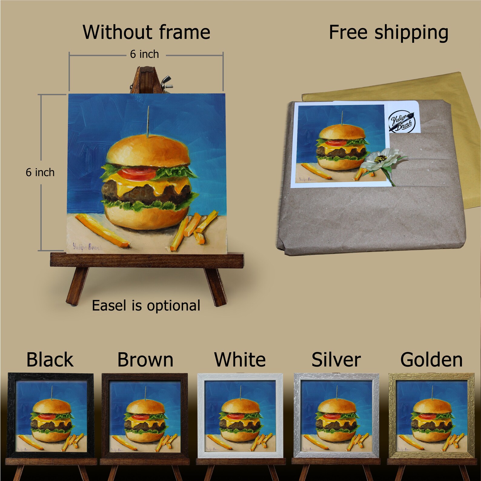 Deliciously Retro Burger Wall Art, Original Oil Painting for Your ...