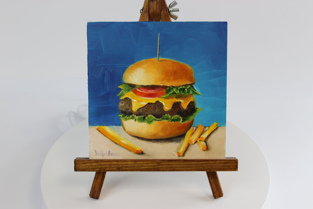 Deliciously Retro Burger Wall Art, Original Oil Painting for Your ...