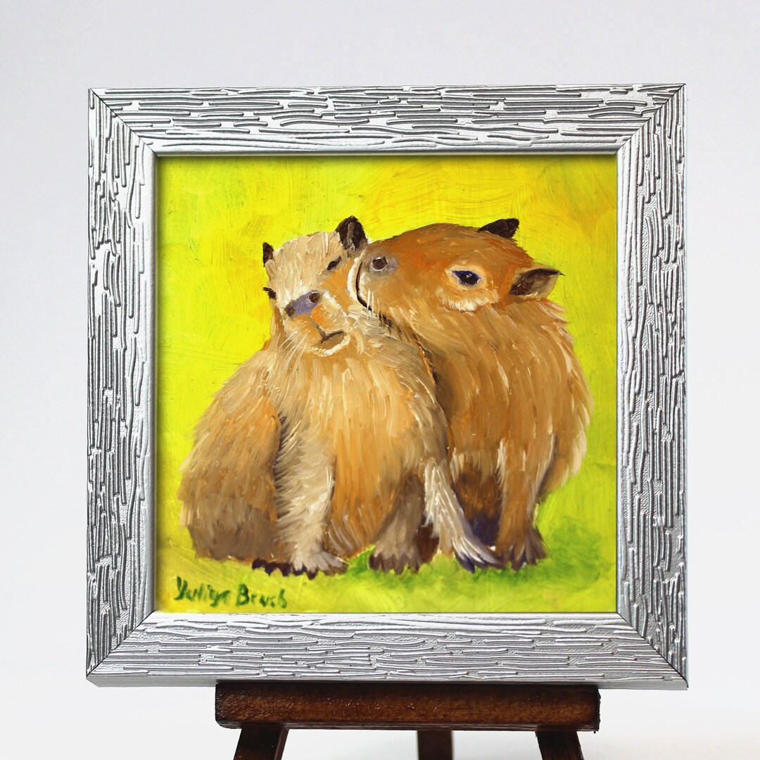 Cute Capybara Painting, Perfect Capybara Gift, Couple Nature Painting ...