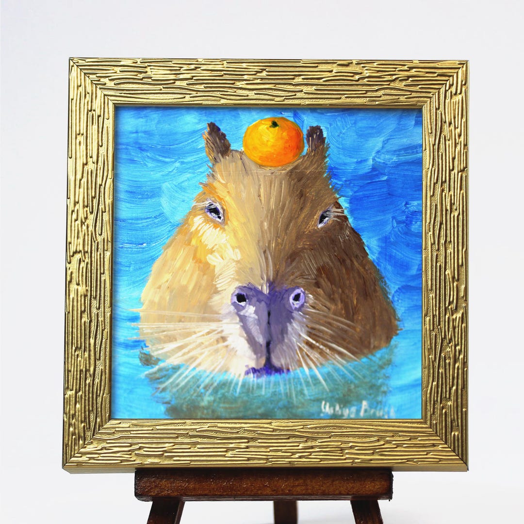 Capybara Mini Painting, Cute Animal Oil Painting for Capybara Lovers ...
