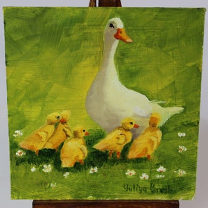 Goose and Goslings Oil Painting: Farmhouse Kids Room Decor (4x4 Inch ...
