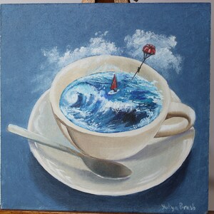 Ocean Waves Painting, Coffe Cup and Skydiver Painting, Ocean Waves Mini ...