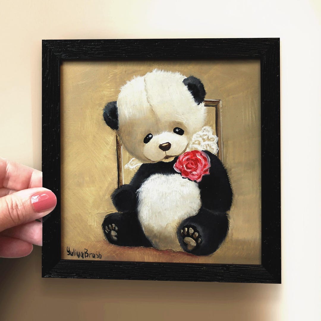 Romantic Panda Painting, Original Art for Cute and Romantic Touch, Hand ...
