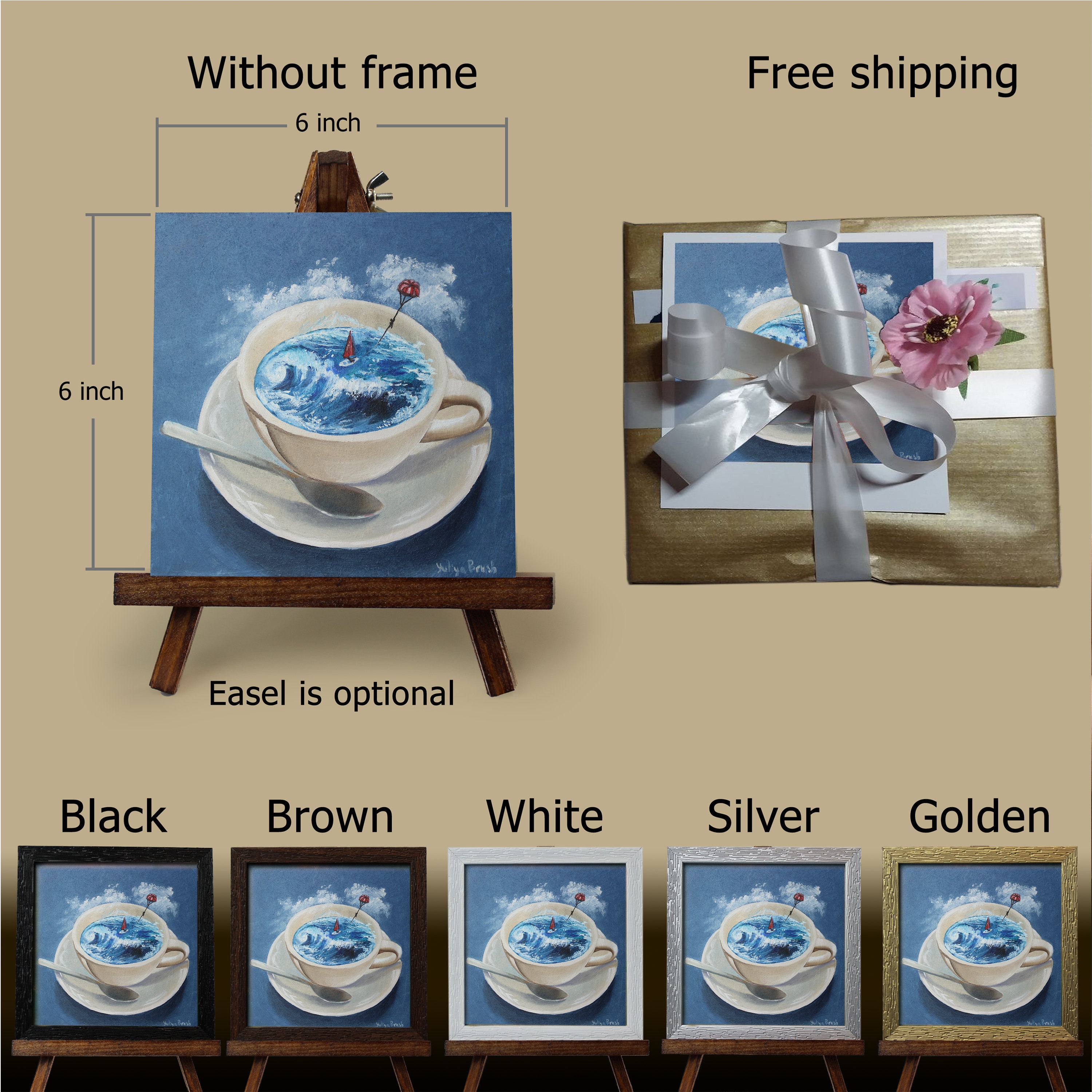 Ocean Waves Painting, Coffe Cup and Skydiver Painting, Ocean Waves Mini ...