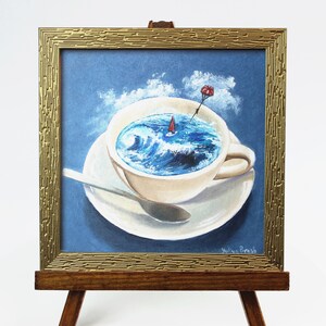 Ocean Waves Painting, Coffe Cup and Skydiver Painting, Ocean Waves Mini ...
