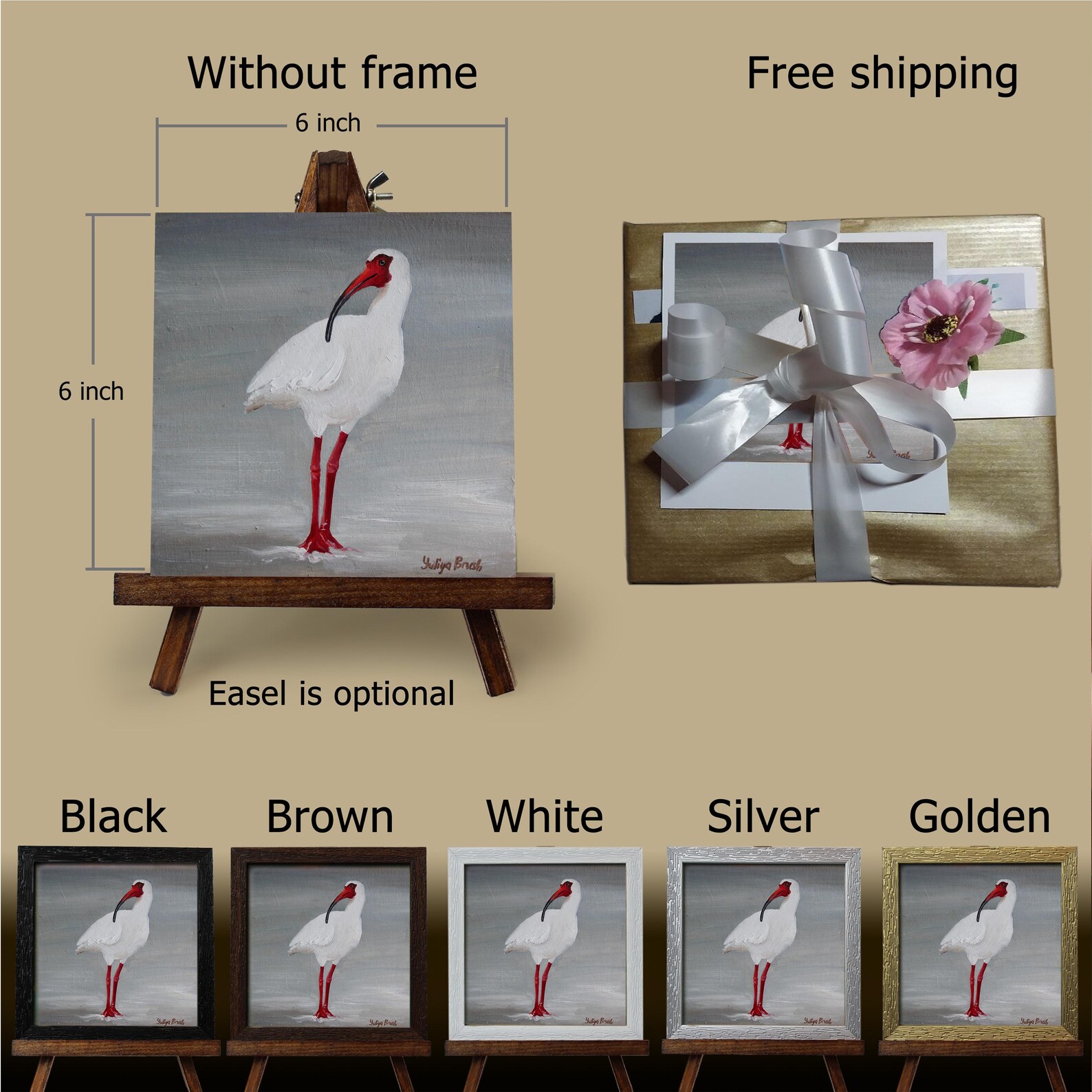 Hand-painted Ibis Bird Painting: Miniature Art, Unique Decor (6x6 Inch ...