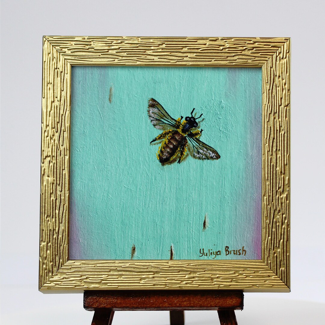 Miniature Original Bee Oil Painting, Mini Oil Painting, Tiny Bee ...