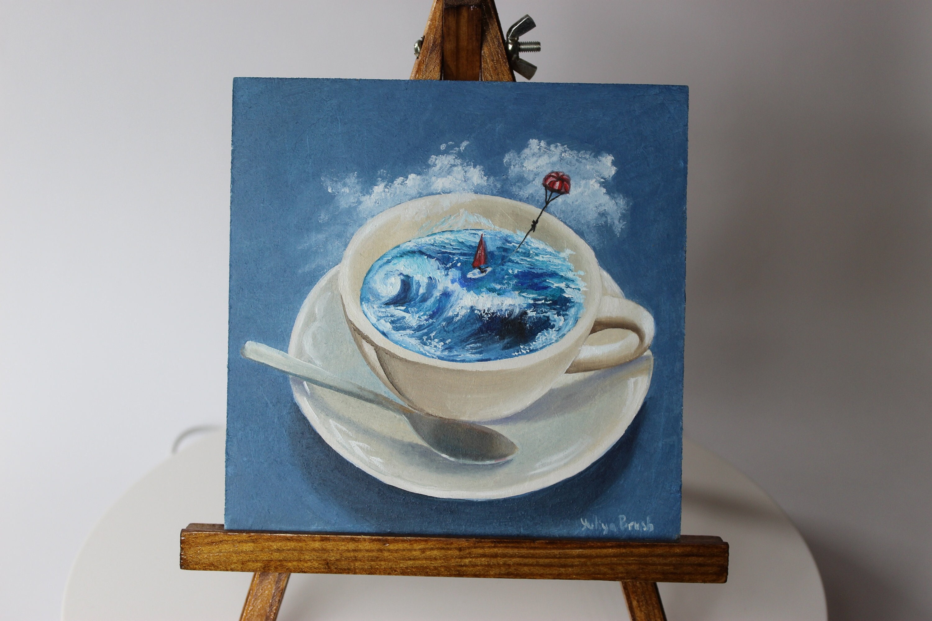 Ocean Waves Painting, Coffe Cup and Skydiver Painting, Ocean Waves Mini ...