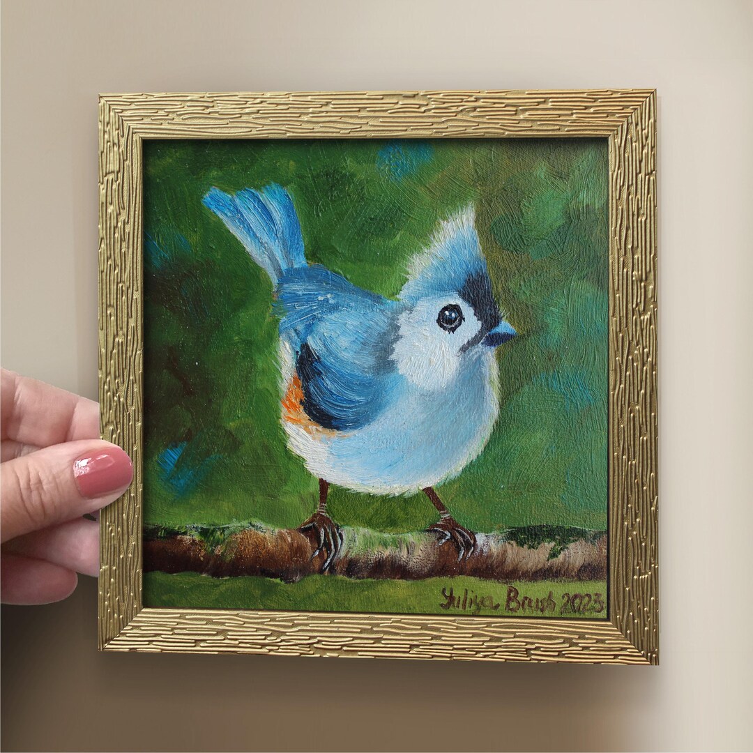 Tufted Titmouse Bird Painting: Original Hand-painted Oil Artwork (6x6 ...
