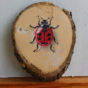 Hand Painted Ladybug Wood Slice: Miniature Oil Painting, 2x2.6" - Etsy