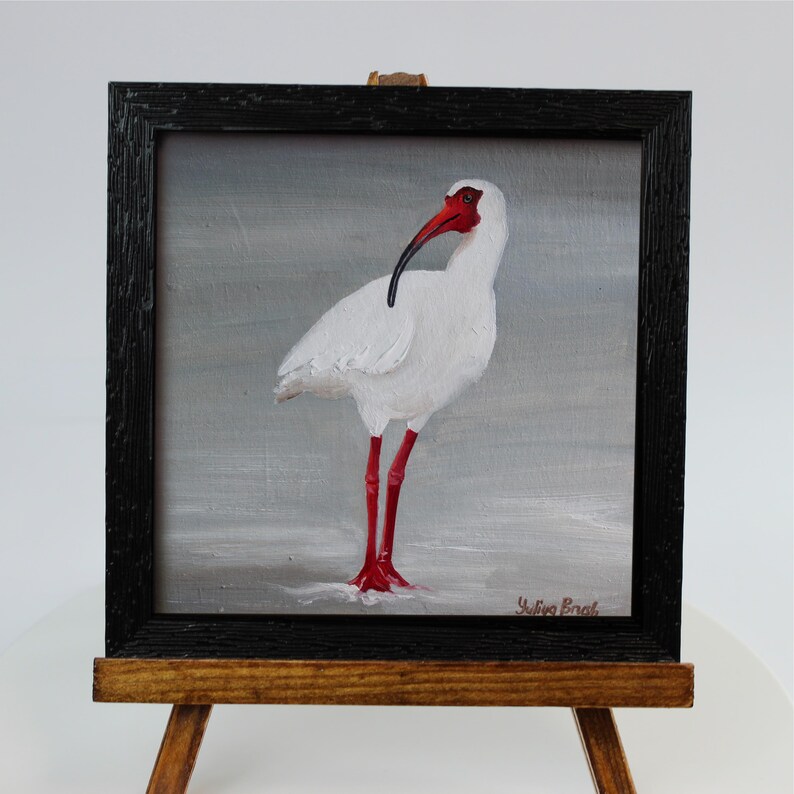 Hand-painted Ibis Bird Painting: Miniature Art, Unique Decor (6x6 Inch ...