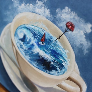 Ocean Waves Painting, Coffe Cup and Skydiver Painting, Ocean Waves Mini ...