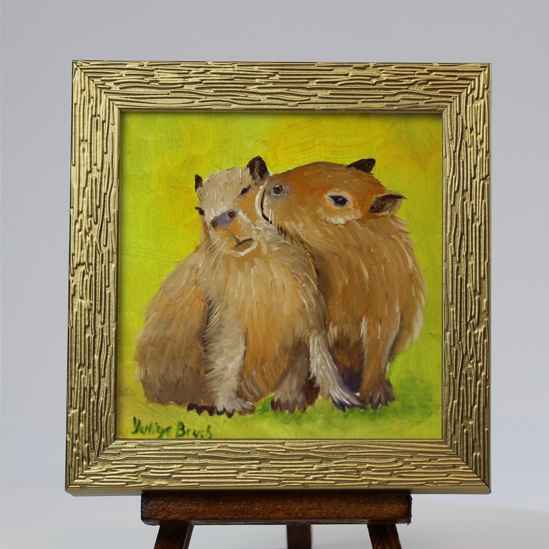 Cute Capybara Painting, Perfect Capybara Gift, Couple Nature Painting ...