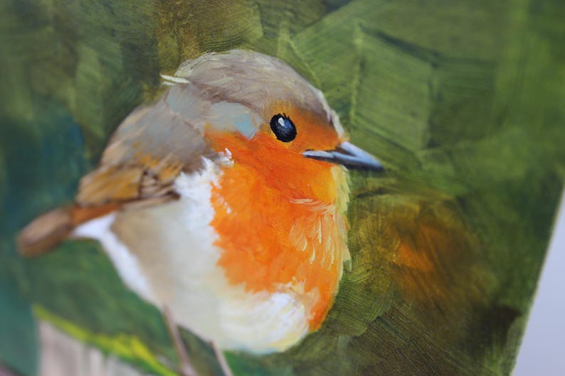 Original Robin Oil Painting: Retro Style Bird Art (6x6 Inch) - Etsy
