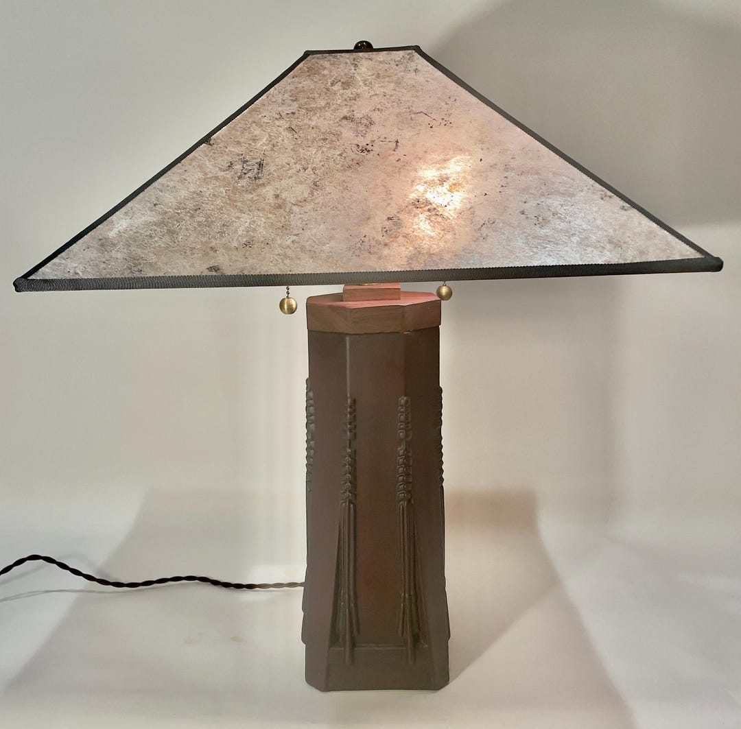FLW Pottery Lamp With Silver Mica Shade - Etsy