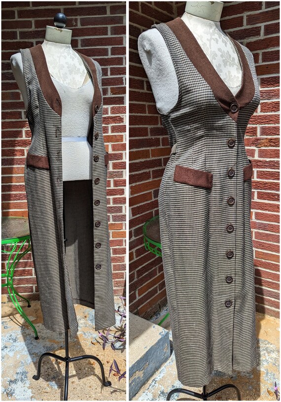 Button Up Pinafore Dress with Attached Belt | 90s Vin… - Gem