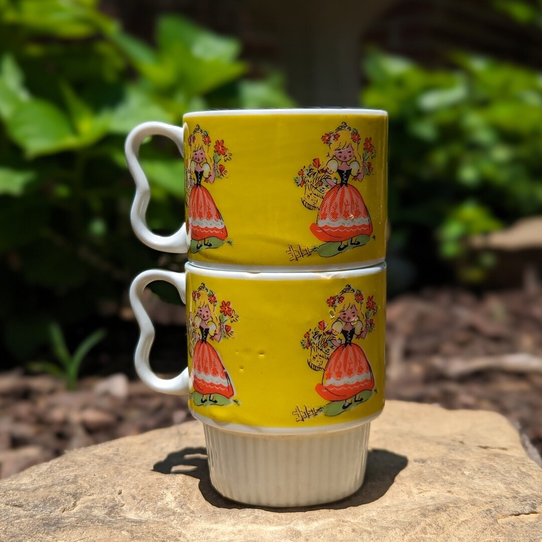 70s Vintage Stacking Mugs Set of Two Mugs Collectable Nevco Mugs - Etsy