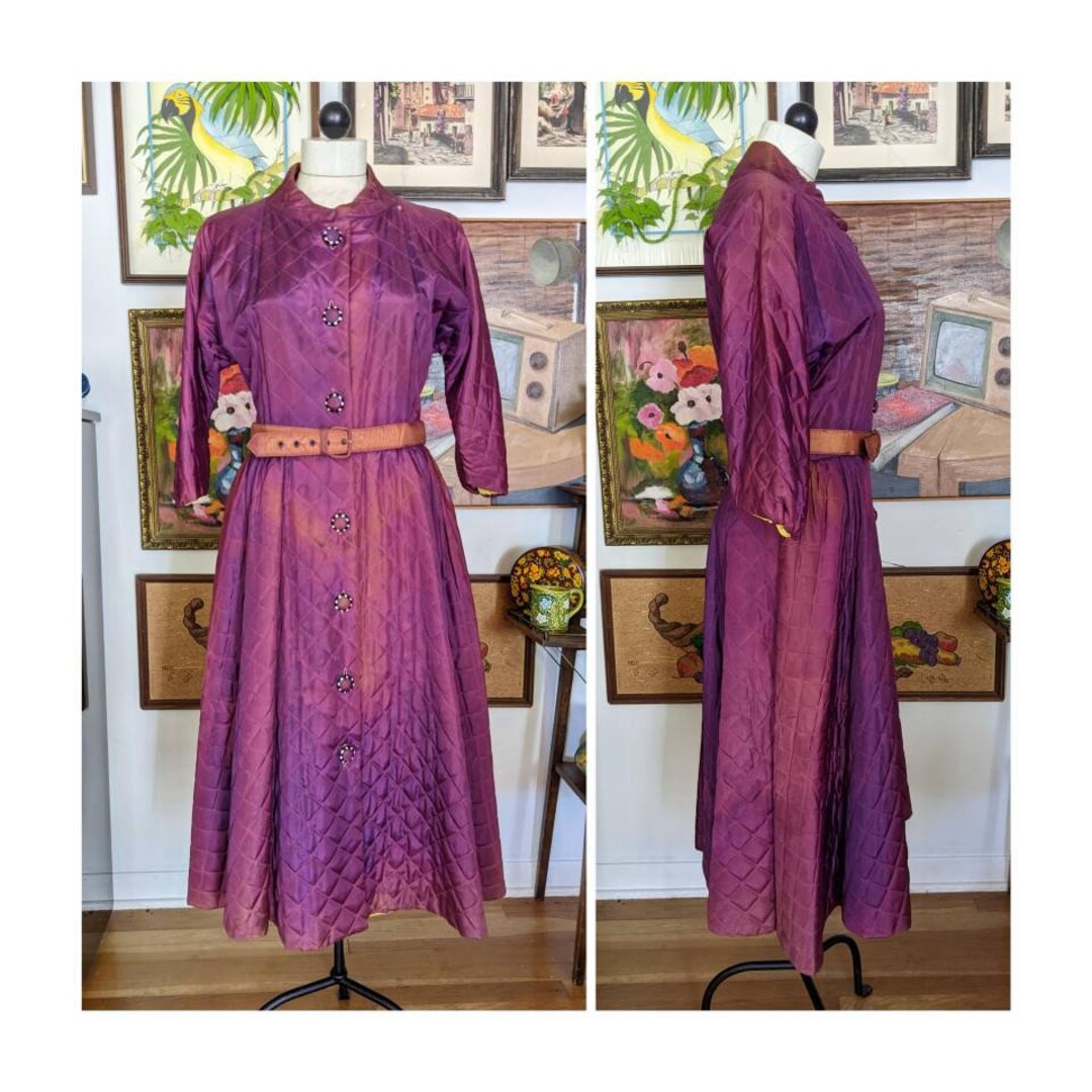 50s Vintage Quilted Housecoat WITH BELT by Flobert - Etsy