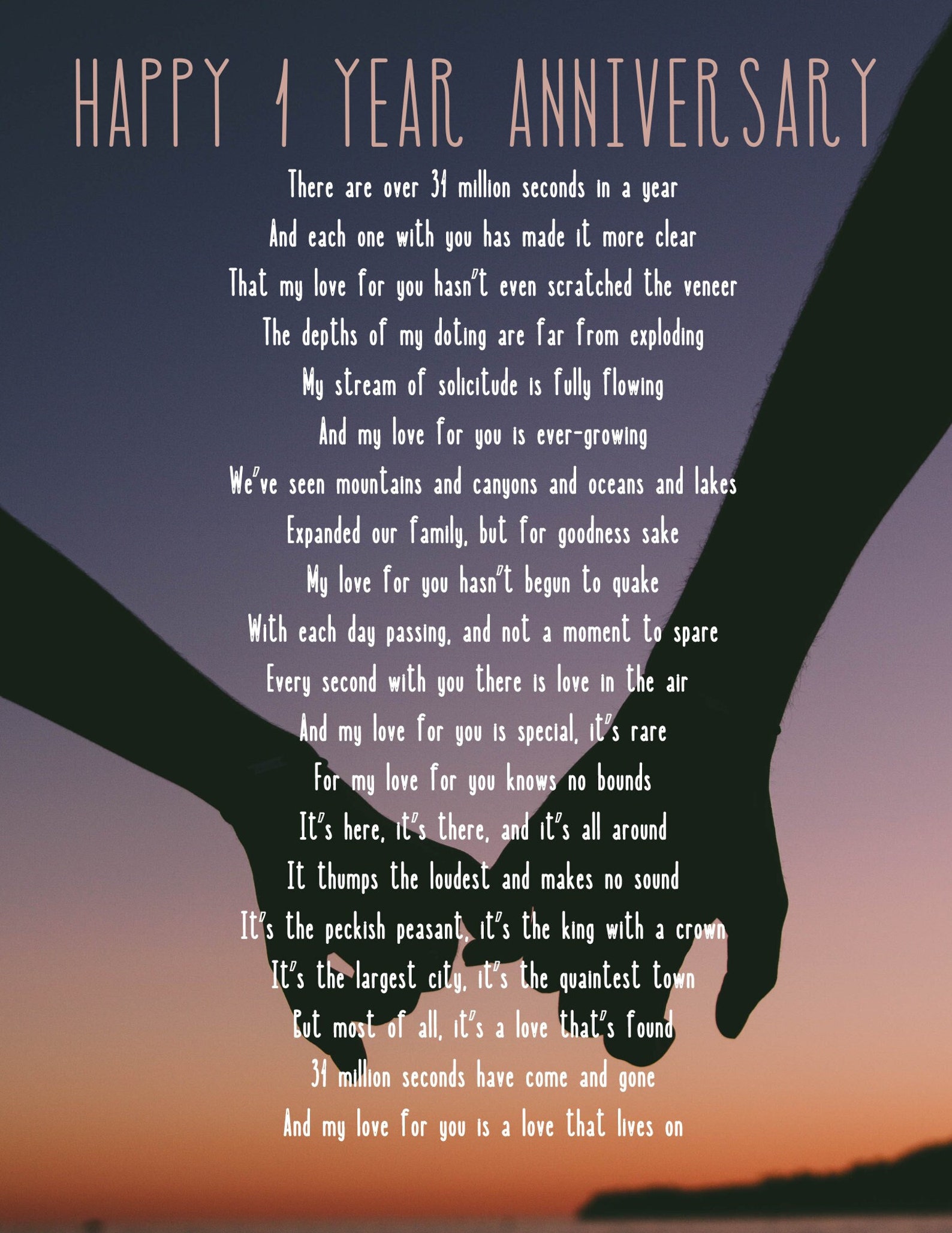 1 Year Anniversary Poem - Wedding- Dating - Love - Etsy