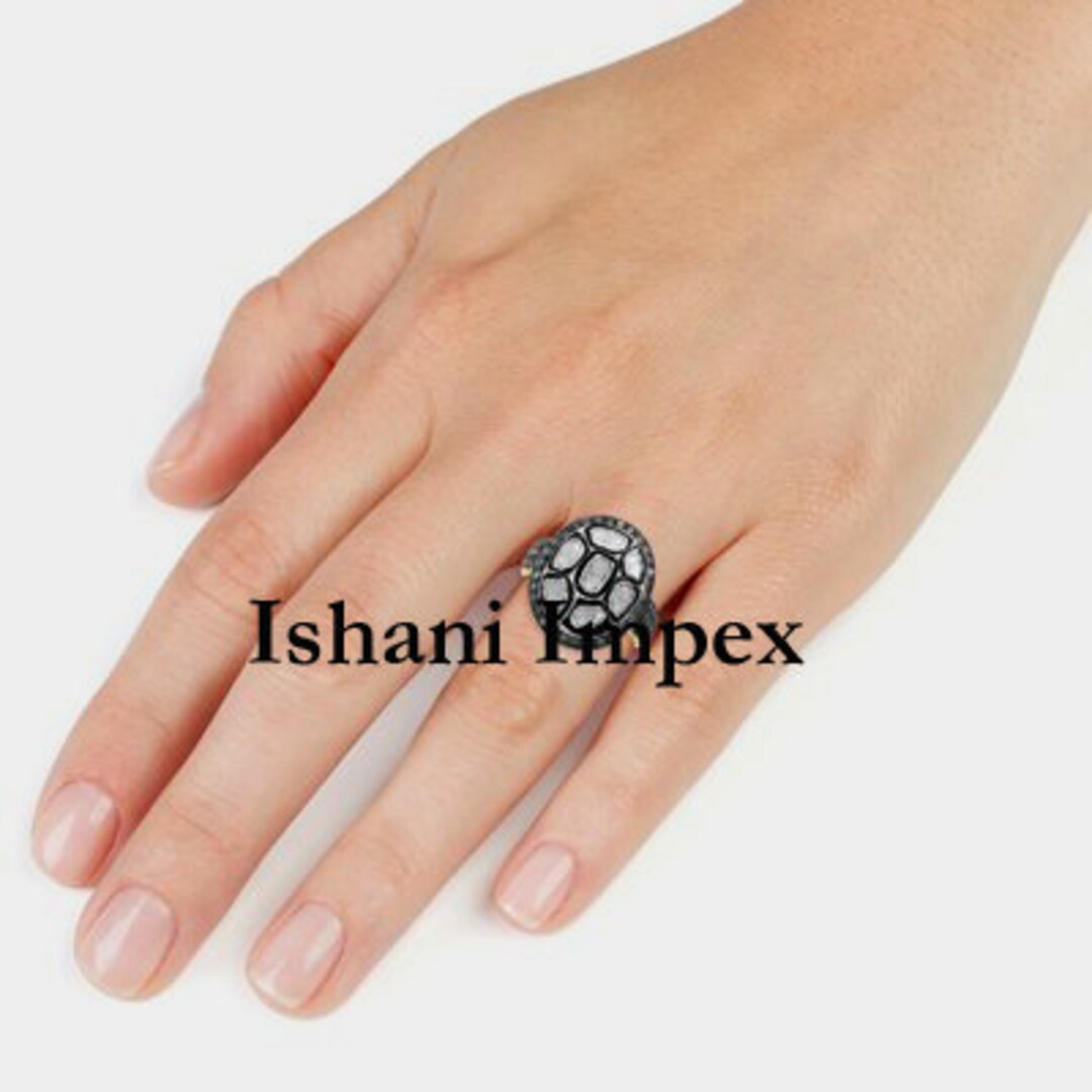 Natural Rose Cut Diamond & Uncut Diamond Polki Gold 925 Sterling Silver ...