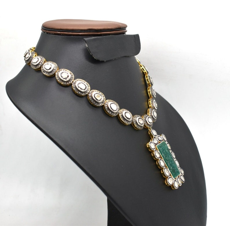 Necklace Natural Uncut Diamond Polki & Rose Cut Diamond 925 Sterling ...
