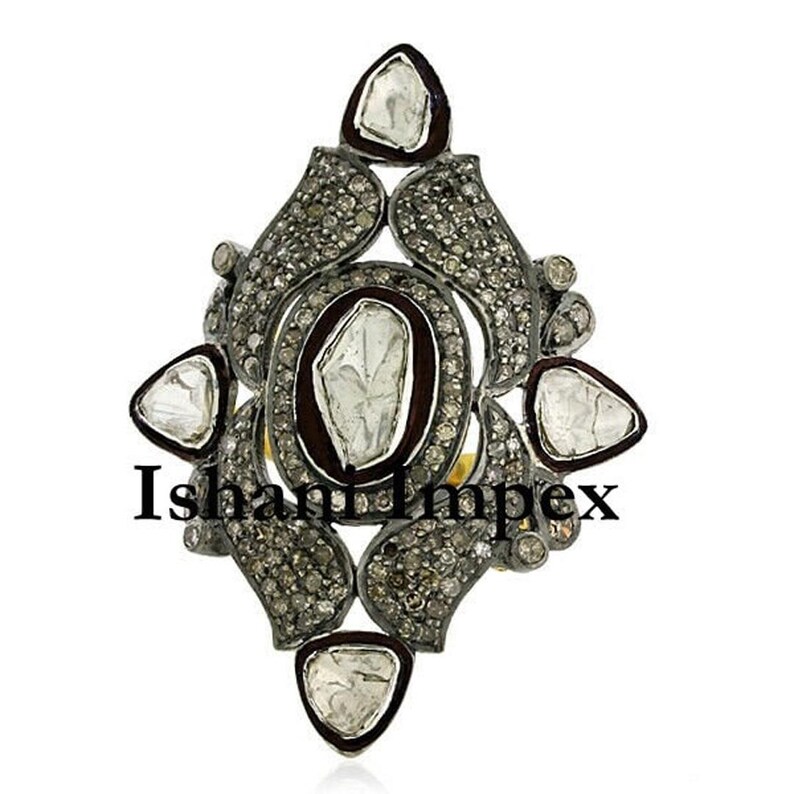 Natural Rose Cut Diamond & Uncut Diamond Polki 925 Sterling Silver ...