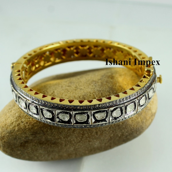 Diamond Polki Bangle Jewelry Natural Polki & 925 Sterling Silver - Etsy
