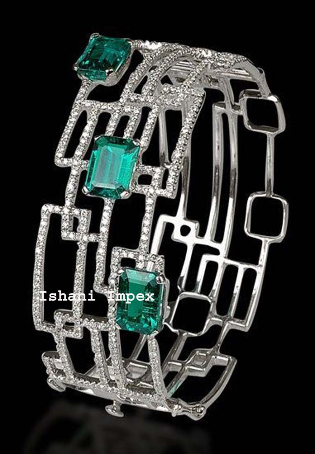 Diamond Bangle Natural Rose Cut Diamond Pave Green Quartz 925 Sterling ...