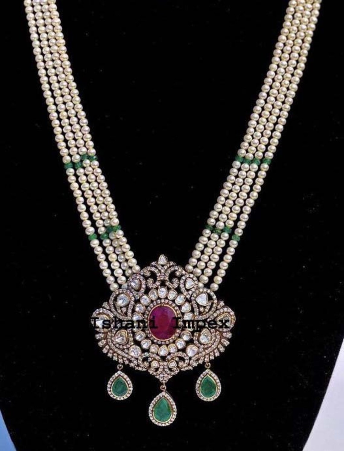 Necklace Natural Rose Cut Diamond Uncut Diamond Polki & 925 Sterling ...