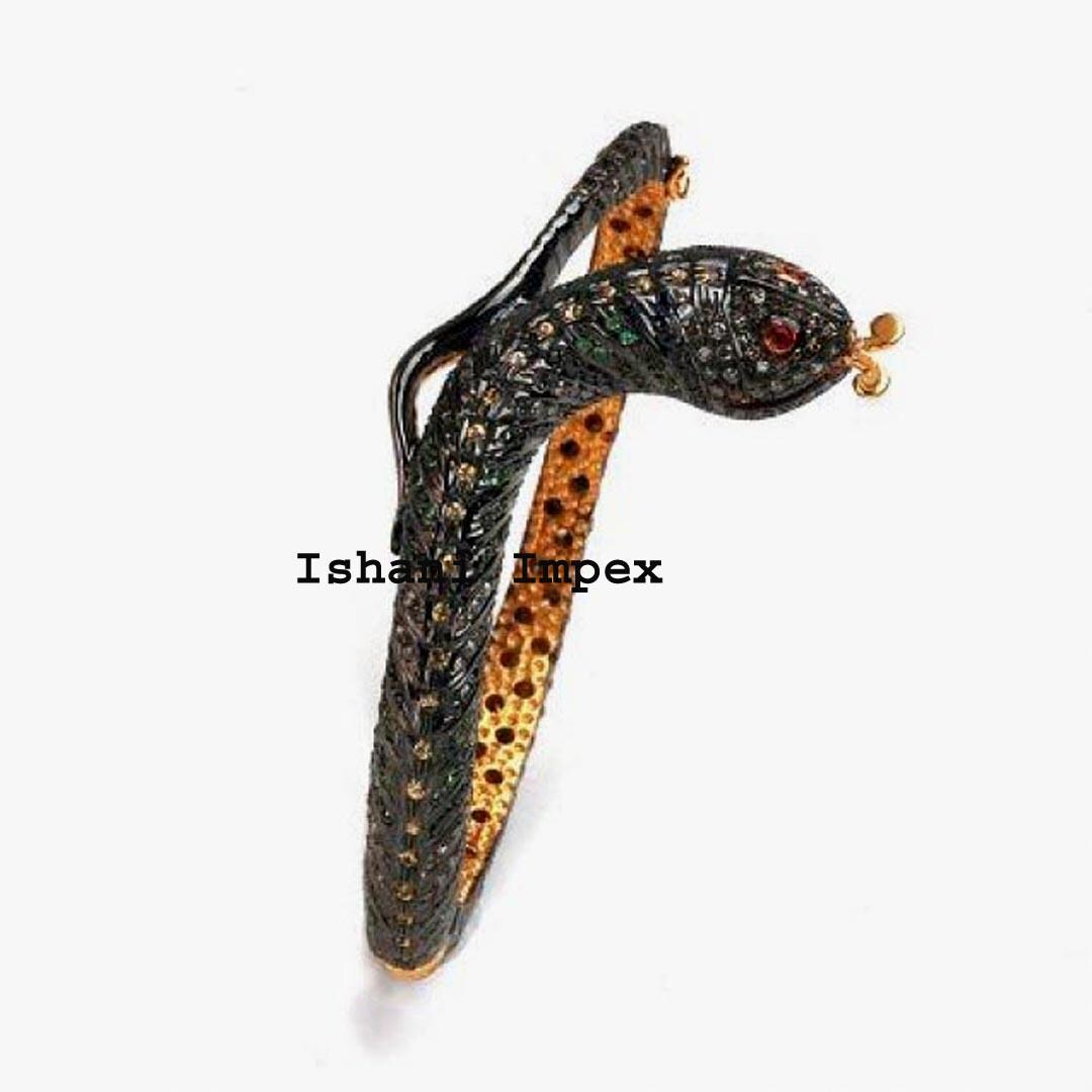 Victorian Snake Bangle Natural Rose Cut Diamond & 925 Sterling Silver ...