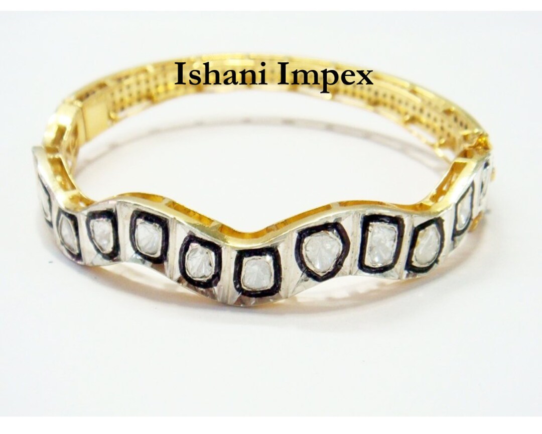 Natural Diamond Polki 925 Sterling Silver Victorian Bangle Jewelry - Etsy